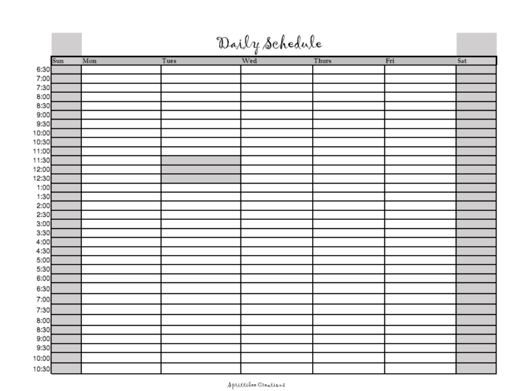 Daily Schedule Blank